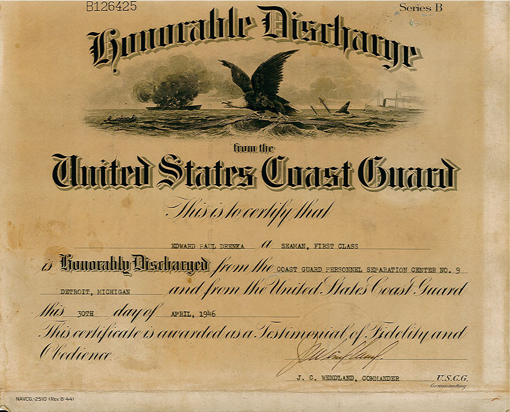 Honorable Discharge Certificate Coast Guard WWII Pritzker 